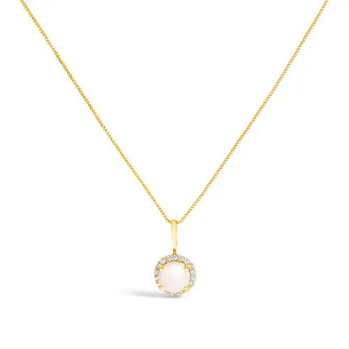 HAUS OF BRILLIANCE 10k Gold Gemstone And Diamond Accent Halo Pendant Necklace - Yellow | Pearl